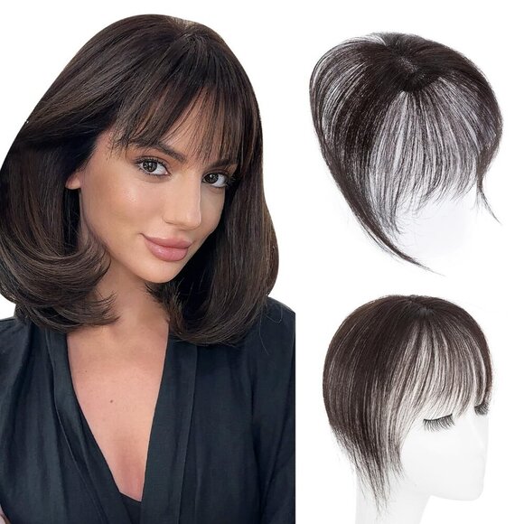 Hair | Clip In Bang Human Hair Topper With Wispy Air Bangs For Women ...